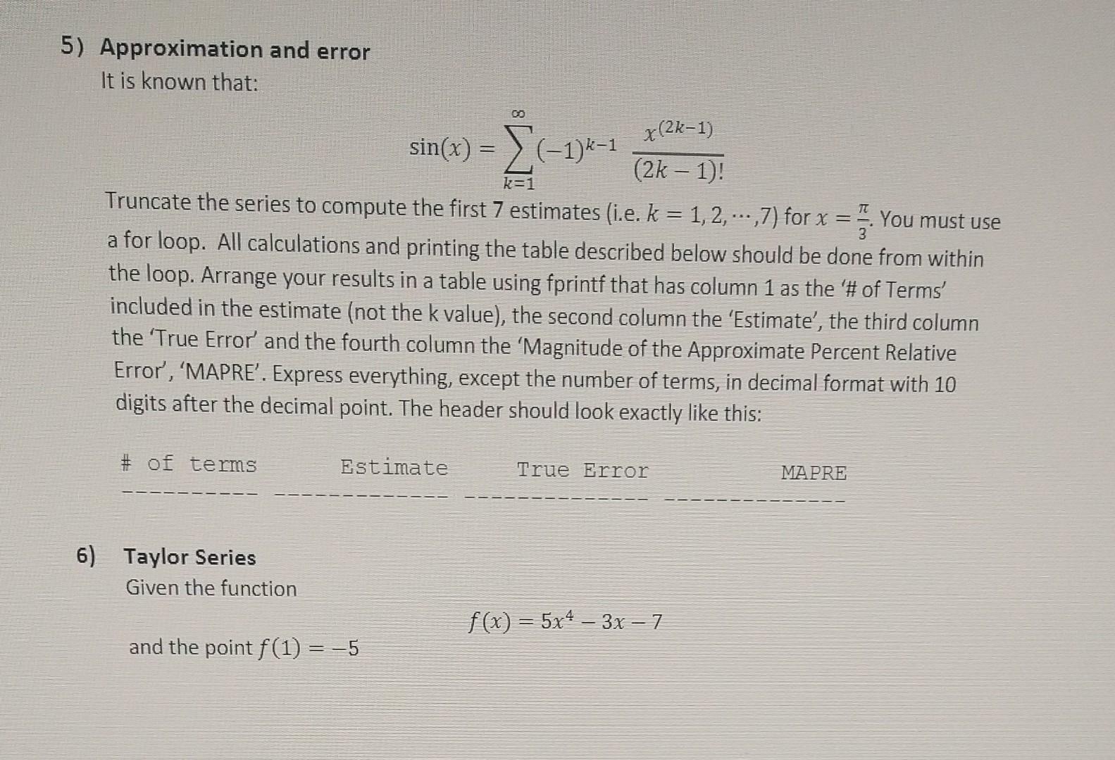 Solved 5) Approximation and error It is known that: | Chegg.com