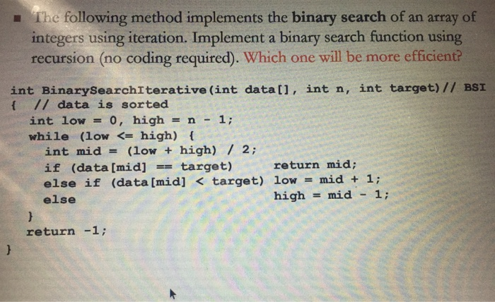 Solved • The following method implements the linear search | Chegg.com