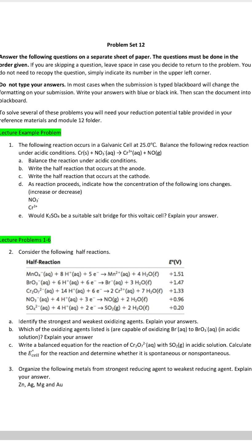 Solved Problem Set 12 Answer the following questions on a | Chegg.com