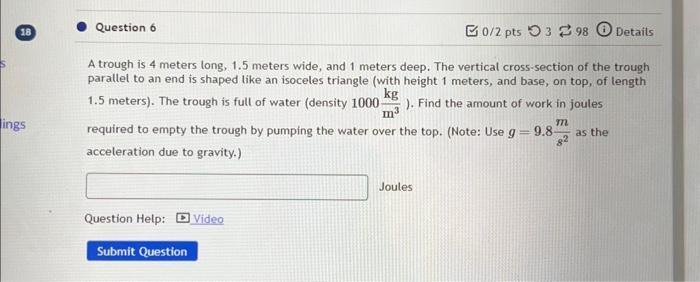 Solved A trough is 4 meters long, 1.5 meters wide, and 1 | Chegg.com