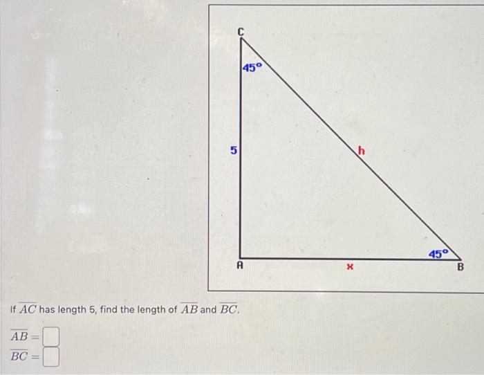 Solved AB BC= = 5 If AC has length 5, find the length of AB | Chegg.com