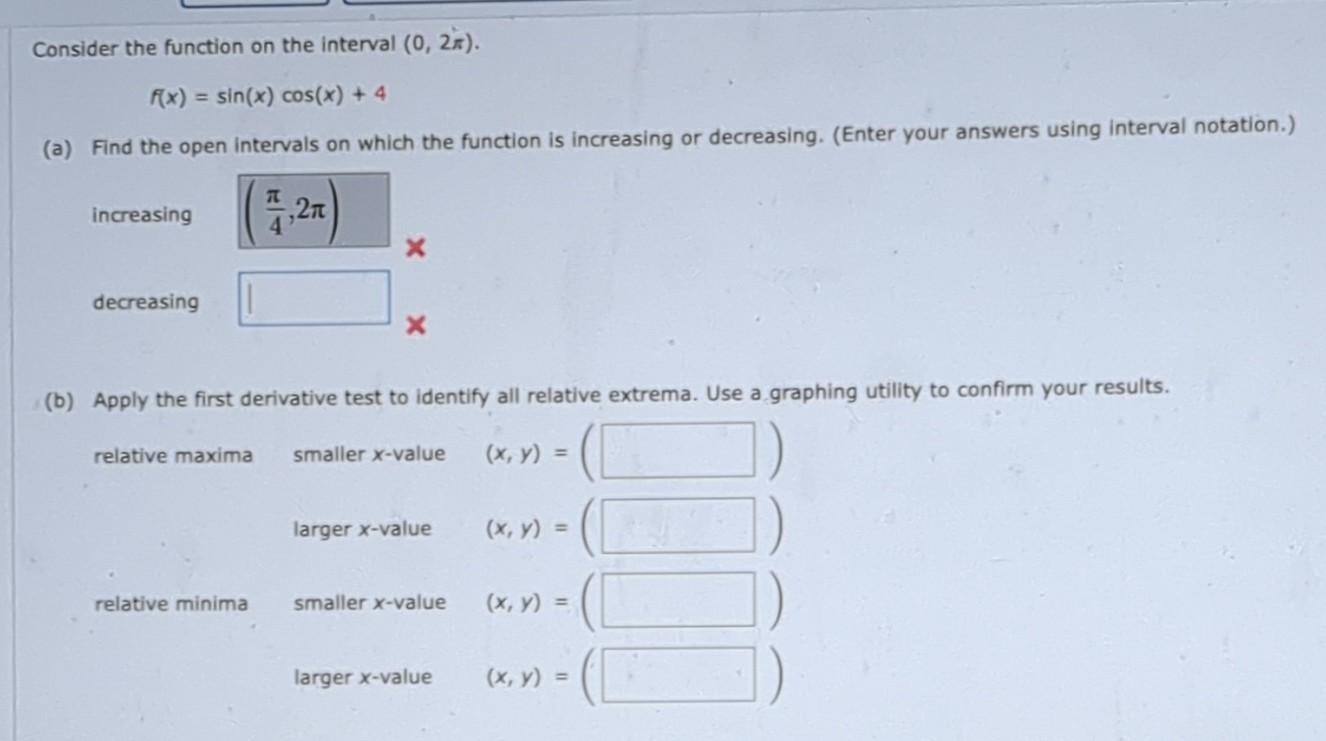 Solved Consider the function on the interval (0,2π). | Chegg.com