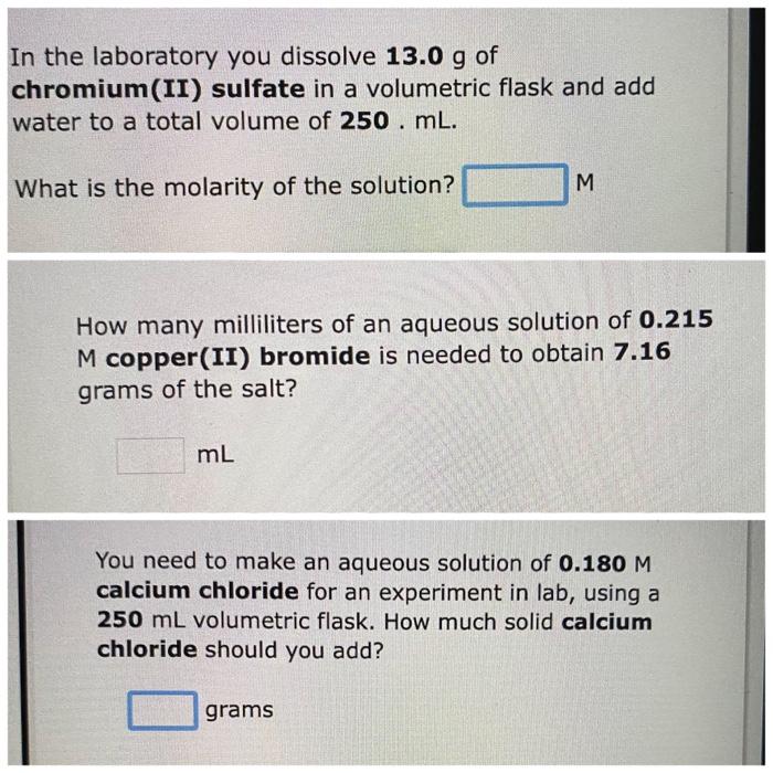 Solved n the laboratory you dissolve 13.0g of chromium(II) | Chegg.com