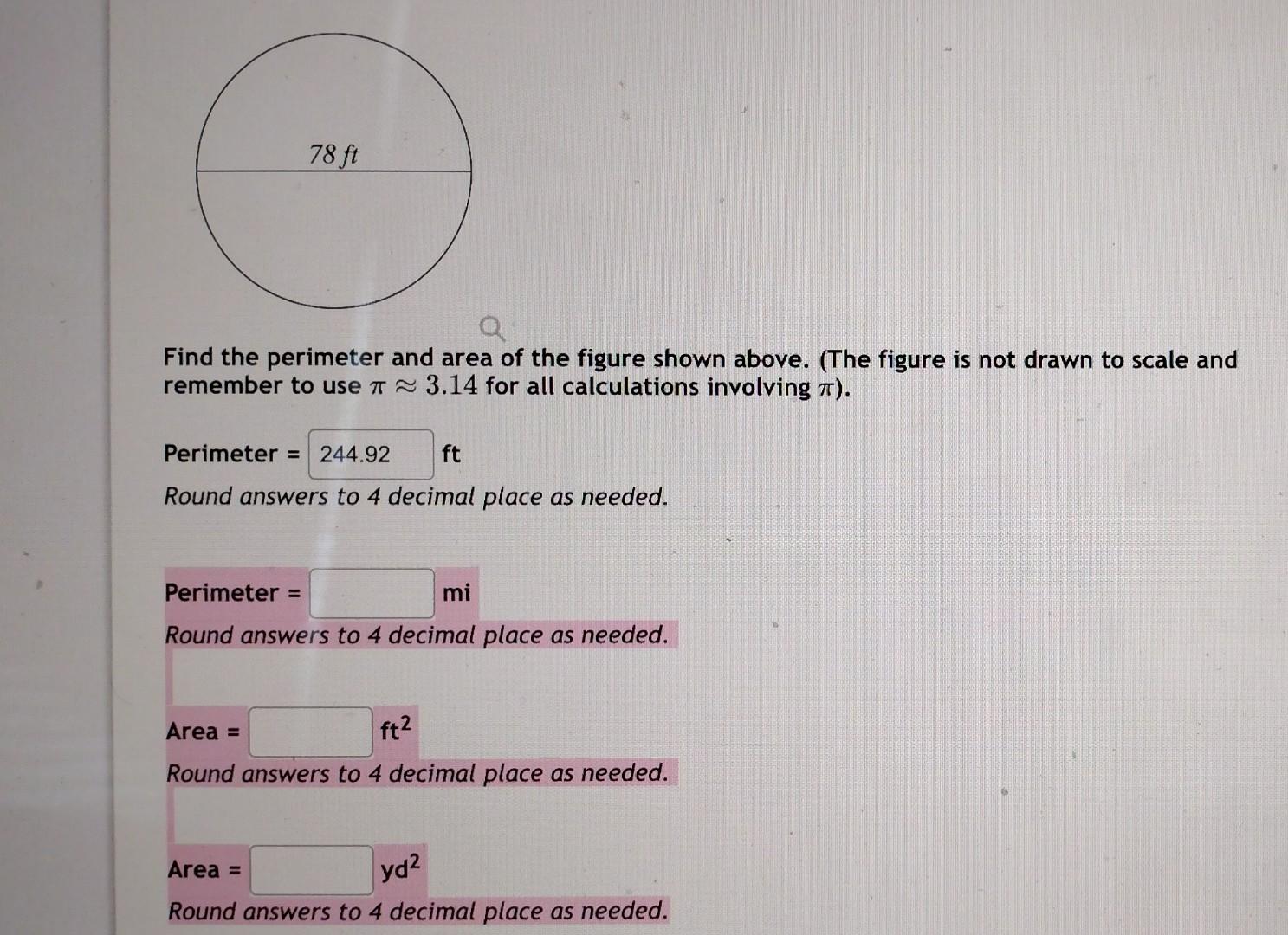 Solved Find the perimeter and area of the figure shown | Chegg.com