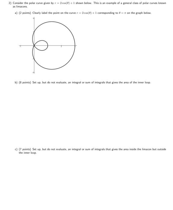 Solved 2) Consider the polar curve given by r=2cos(θ)+1 | Chegg.com