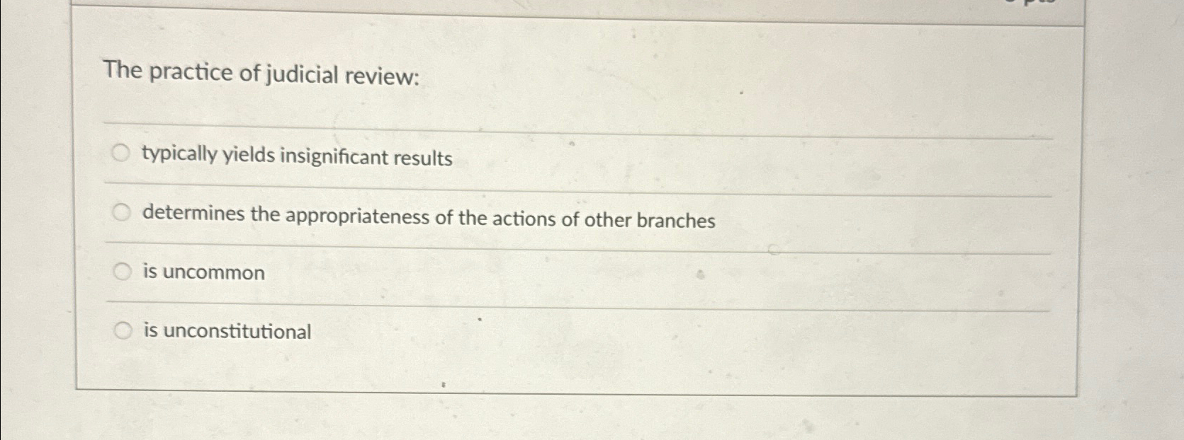 Solved The practice of judicial review:typically yields | Chegg.com