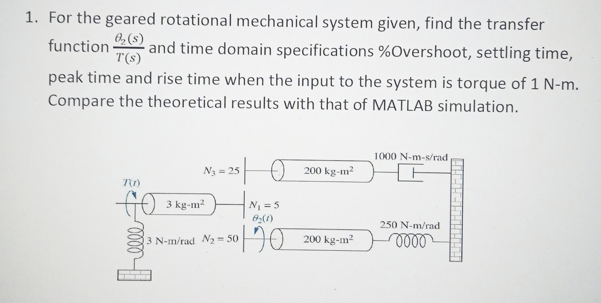 Solved For the geared rotational mechanical system given, | Chegg.com