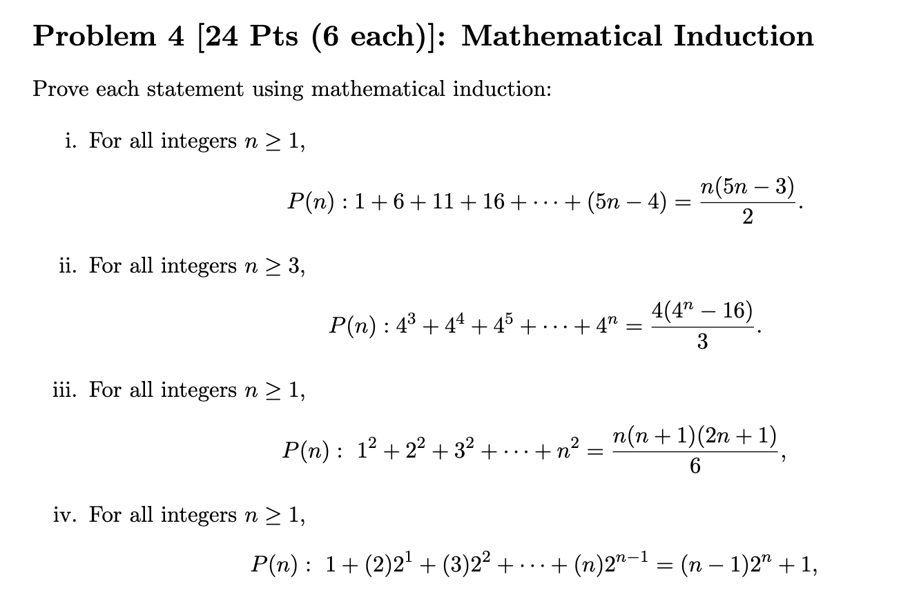 Problem 4 [24 ﻿Pts (6 ﻿each)]: Mathematical | Chegg.com