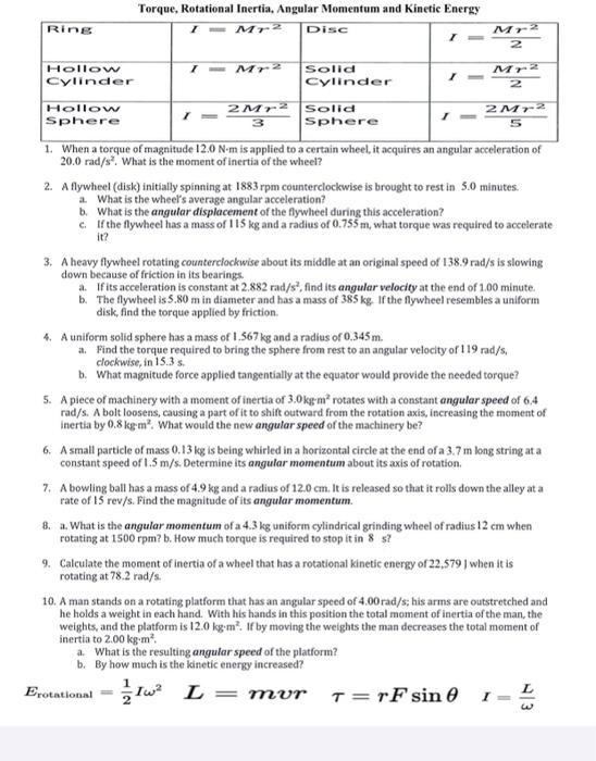 Solved Torque, Rotational Inertia, Angular Momentum and | Chegg.com