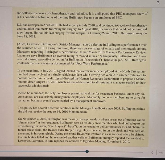 Solved Buffington v. PEC Management II, LLP d/b/a Burger | Chegg.com