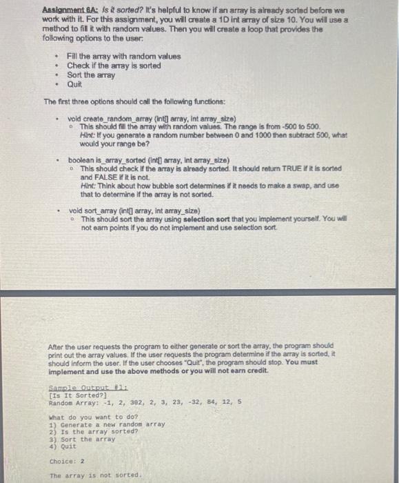 Solved Assignment BA: is it sorted? it's helpful to know if | Chegg.com