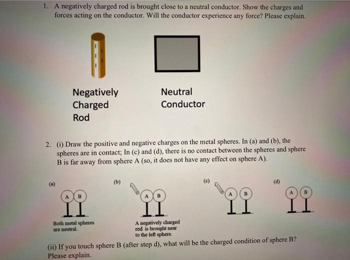 Solved 1. A negatively charged rod is brought close to a | Chegg.com