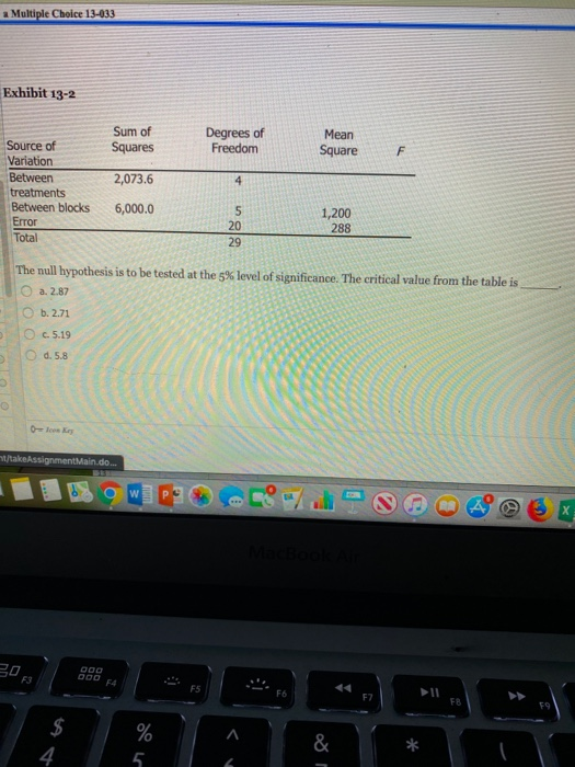 Solved a Multiple Choice 13-033 Exhibit 13-2 Sum of Degrees | Chegg.com