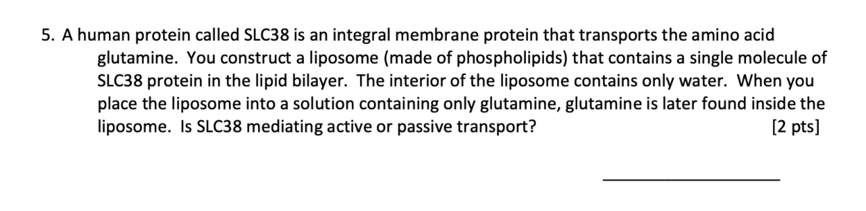 Solved A human protein called SLC38 ﻿is an integral membrane | Chegg.com