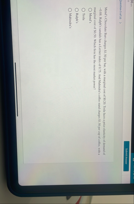 Solved 00 ﻿pts10Question 5 ﻿of 10Mend's Chocolate Bars | Chegg.com