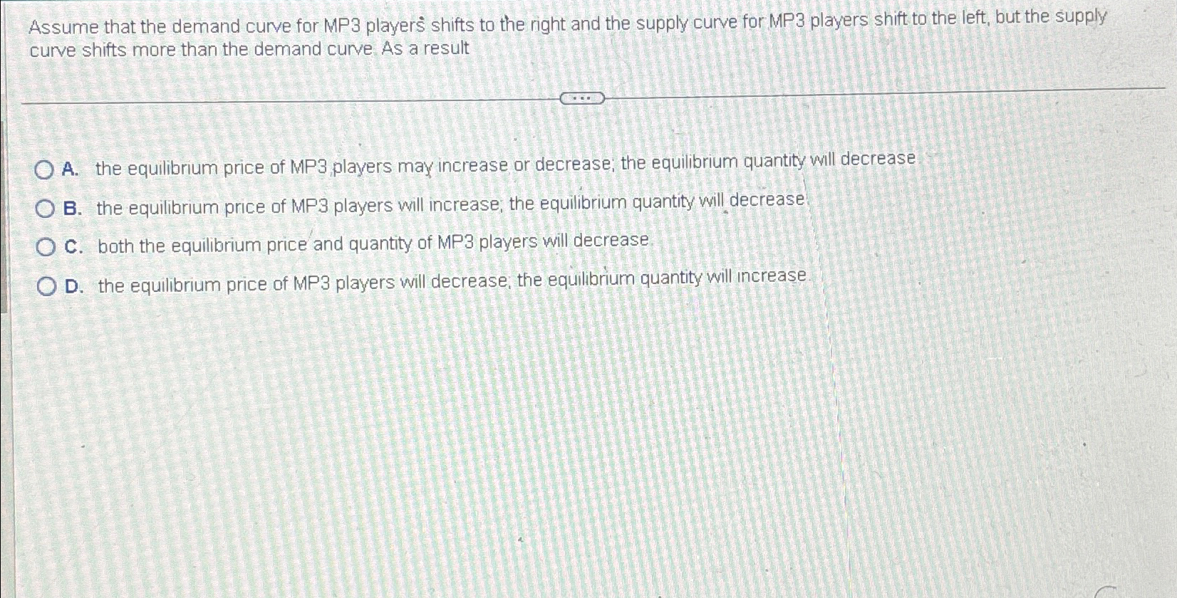 Solved Assume that the demand curve for MP3 ﻿players shifts | Chegg.com