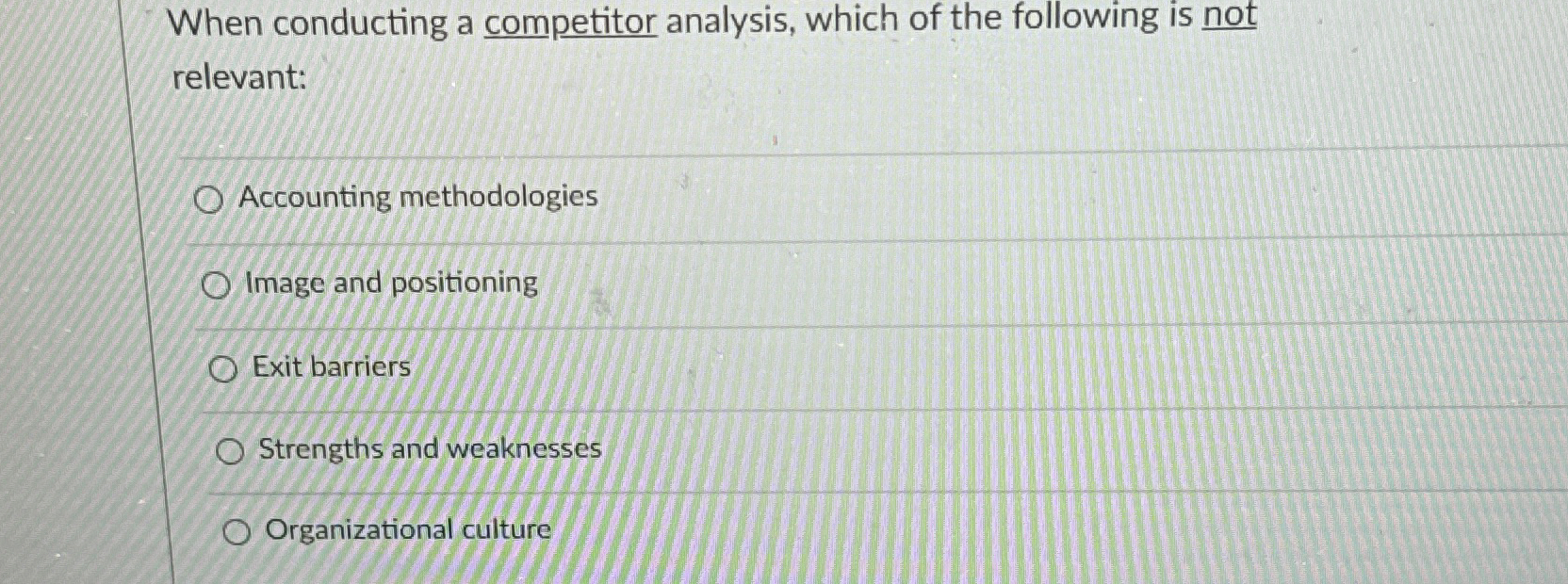 Solved When conducting a competitor analysis, which of the | Chegg.com