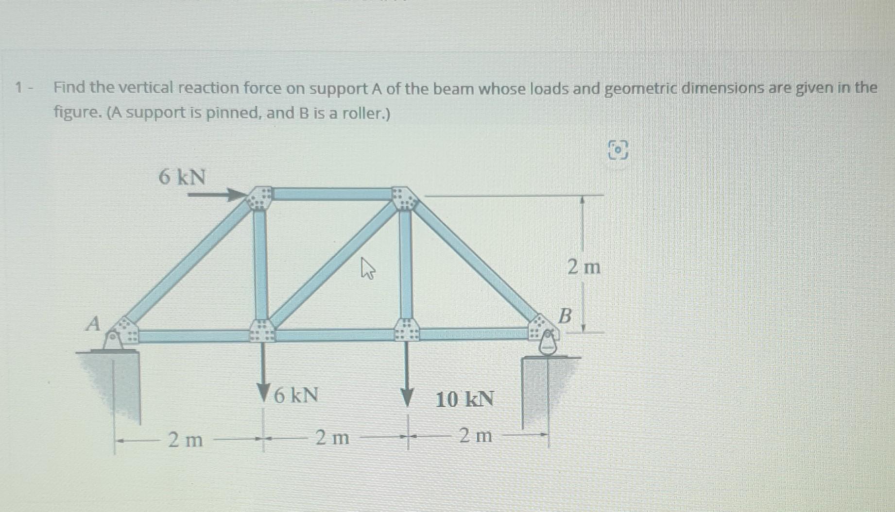 Solved 1 - Find the vertical reaction force on support A of | Chegg.com