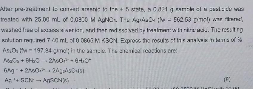 Solved After pre-treatment to convert arsenic to the +5 | Chegg.com