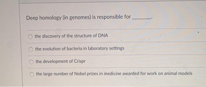 Solved Deep homology (in genomes) is responsible for the | Chegg.com