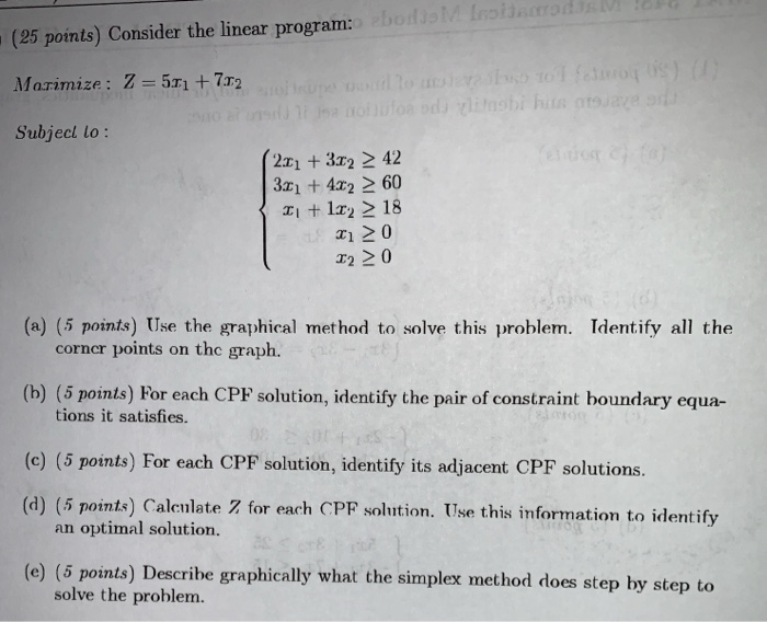 Solved (25 points) Consider the linear program: bonjoi. | Chegg.com