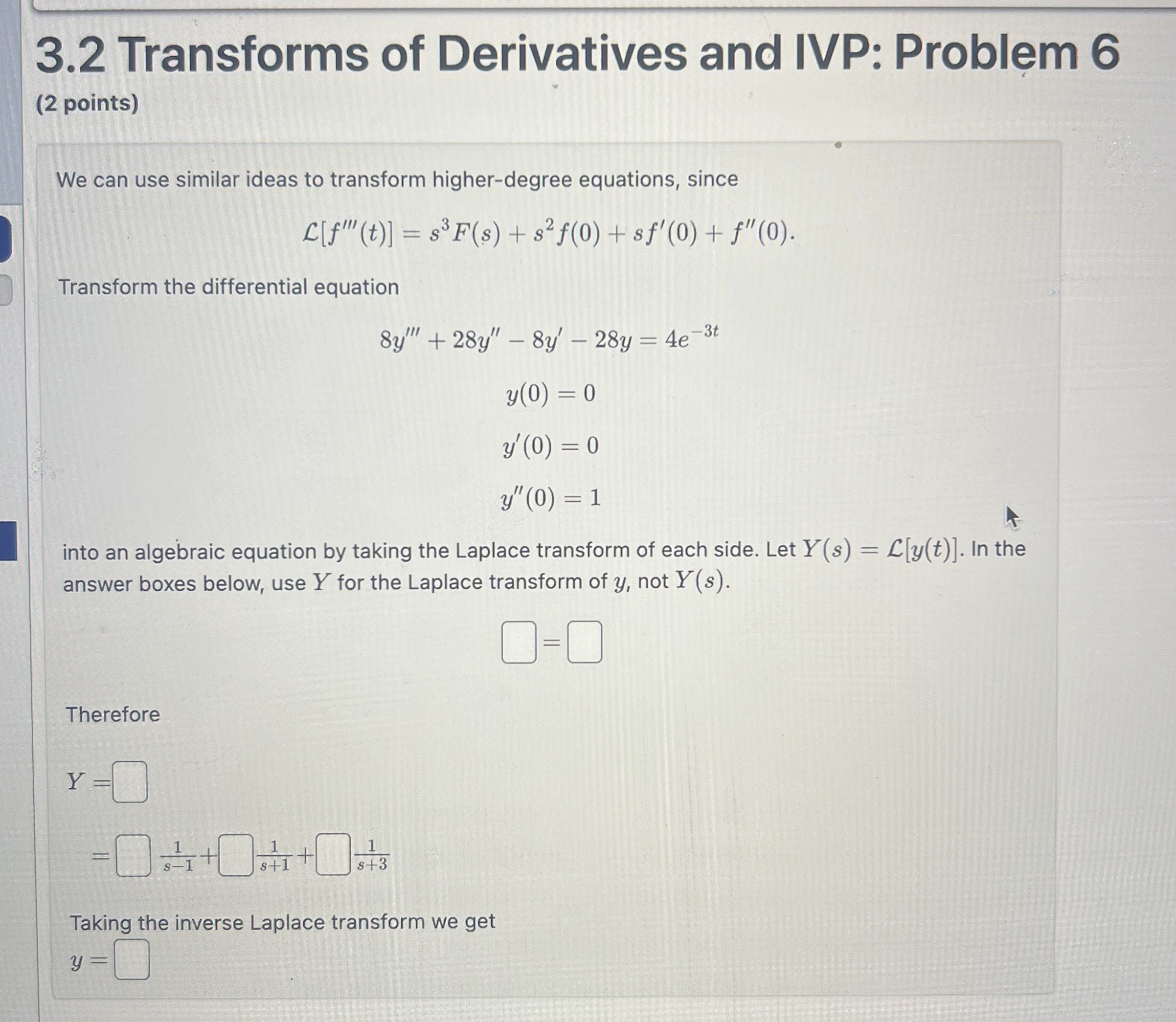 Solved 3.2 ﻿Transforms of Derivatives and IVP: Problem 6(2 | Chegg.com