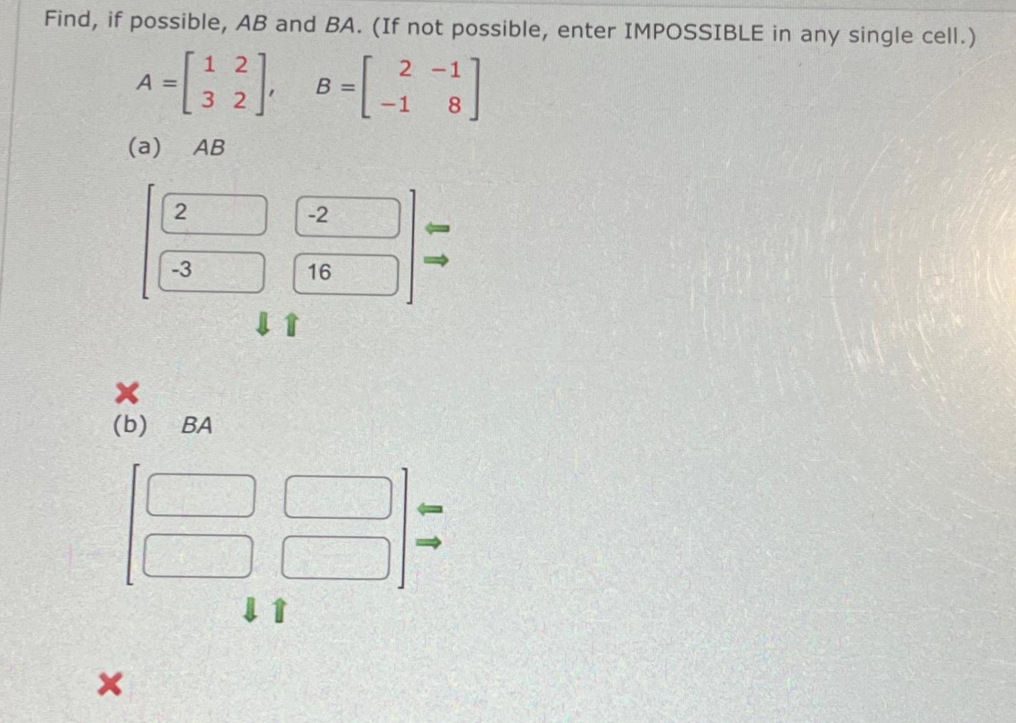 Solved Find, if possible, AB ﻿and BA. (If not possible, | Chegg.com