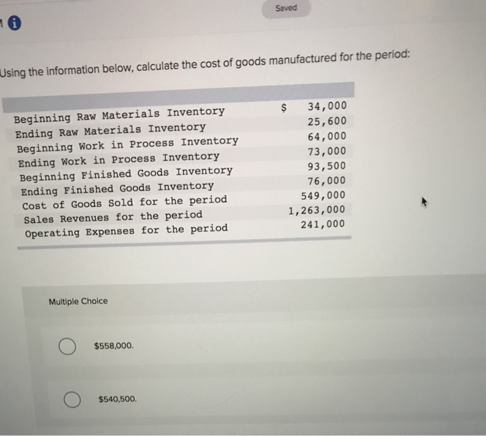 Solved Saved Using the information below, calculate the cost | Chegg.com