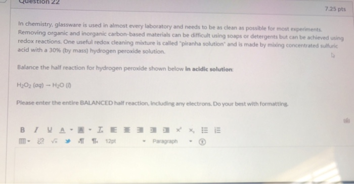 Solved balance the half reaction for hydrogen peroxide shown | Chegg.com