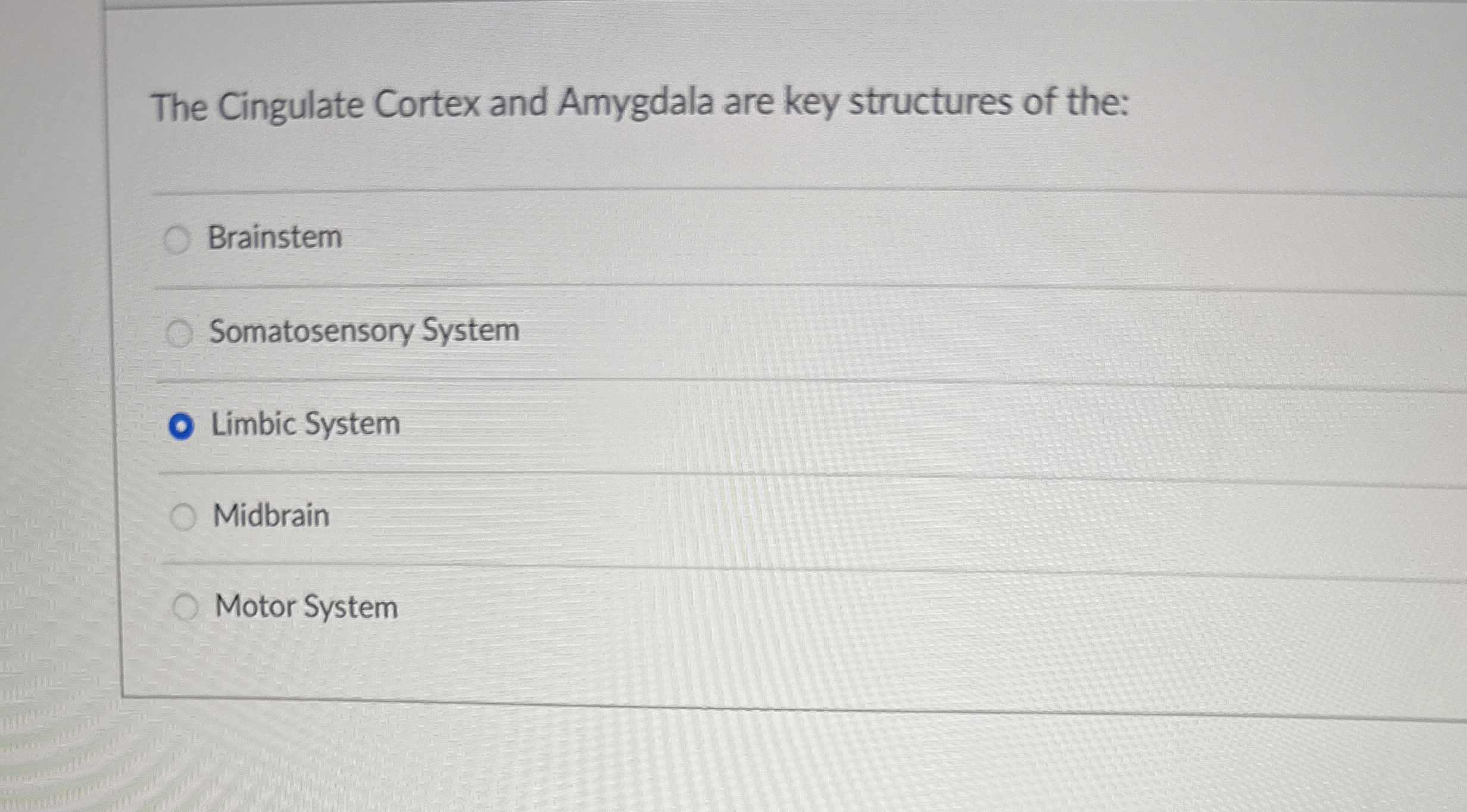 Solved The Cingulate Cortex and Amygdala are key structures | Chegg.com
