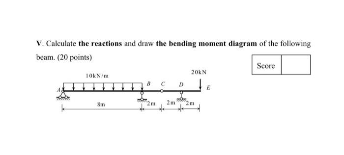 Solved V. Calculate the reactions and draw the bending | Chegg.com