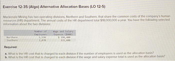 Solved Exercise 12-35 (Algo) Alternative Allocation Bases | Chegg.com