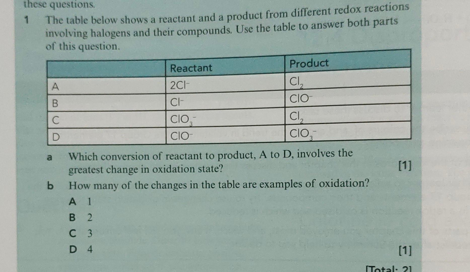 Solved The table below shows a reactant and a product from | Chegg.com