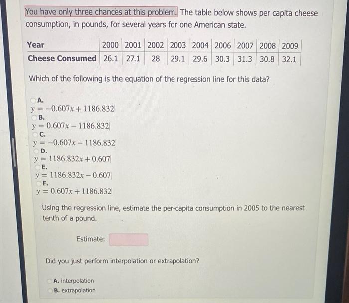 Solved You have only three chances at this problem. The | Chegg.com