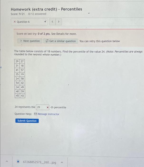 Solved Homework (extra credit) - Percentiles Score: 9/21 | Chegg.com
