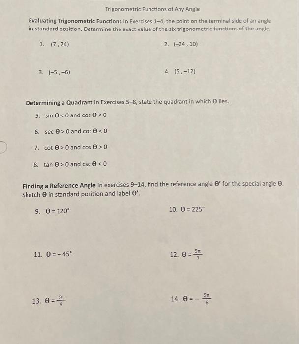 Solved Evaluating Trigonometric Functions In Exercises 1-4, | Chegg.com