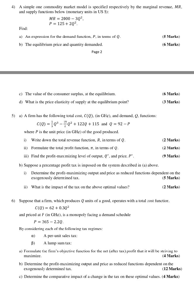 Solved 4) A simple one commodity market model is specified | Chegg.com