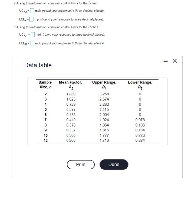 Solved a) Using this information, construct control limits | Chegg.com