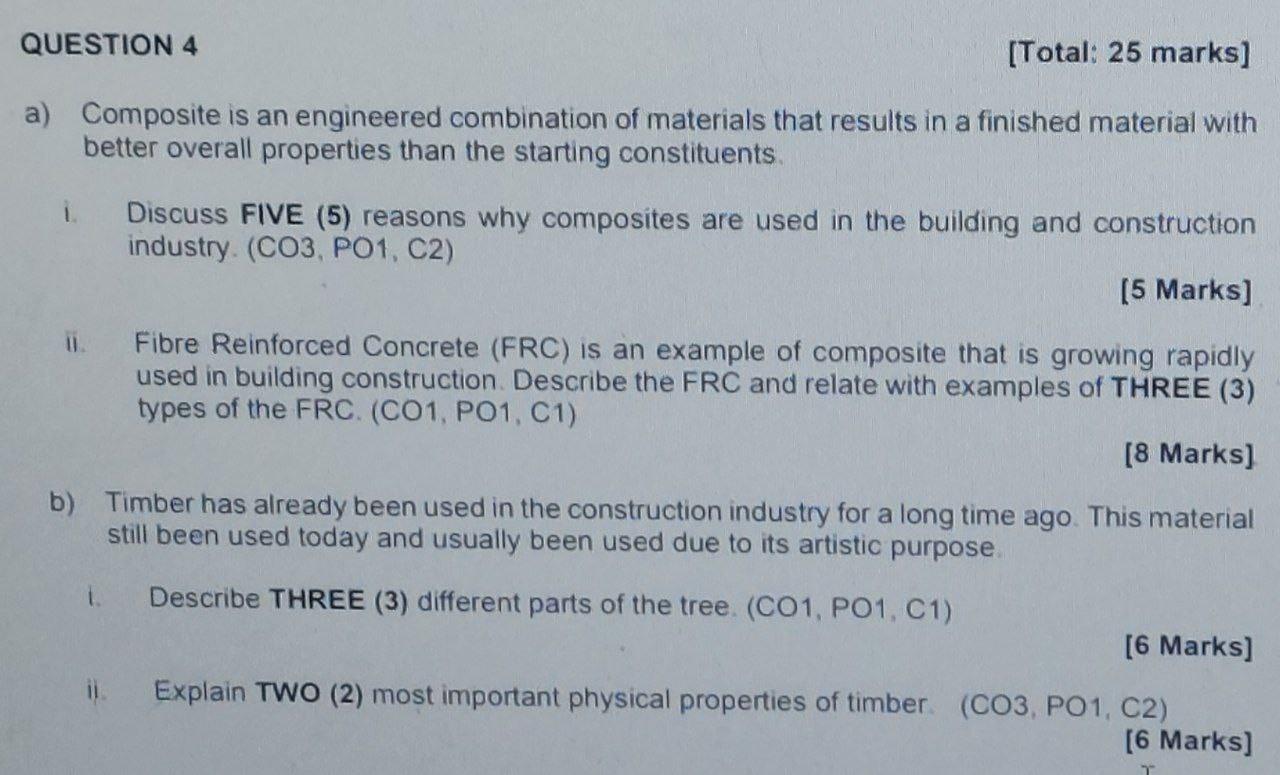 Solved QUESTION 4 [Total: 25 marks] a) Composite is an | Chegg.com
