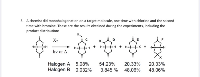 Solved 3. A chemist did monohalogenation on a target | Chegg.com