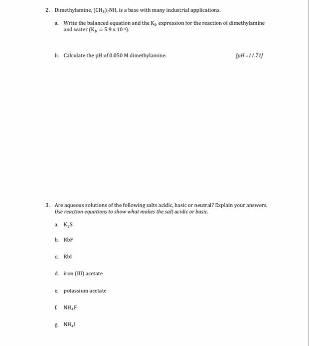 Solved 2. Dimethylamine, (CH3)2NH, is a base with many | Chegg.com