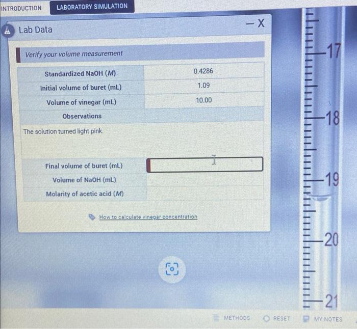 Solved Laboratory Simulation And Lab Data Verify Your Volume