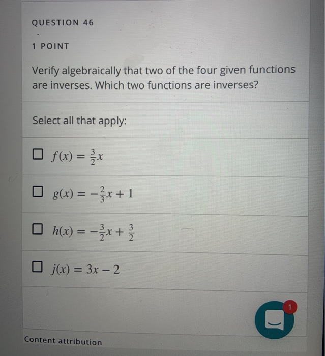 Solved QUESTION 46 1 POINT Verify algebraically that two of | Chegg.com Solved QUESTION 46 1 POINT Verify algebraically that two of | Chegg.com
