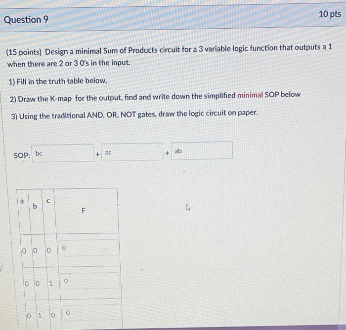 Solved (15 points) Design a minimal Sum of Products circuit | Chegg.com