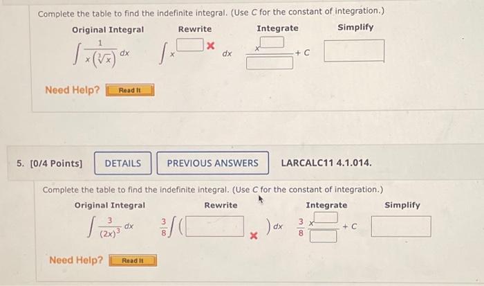 Solved Complete the table to find the indefinite integral. | Chegg.com