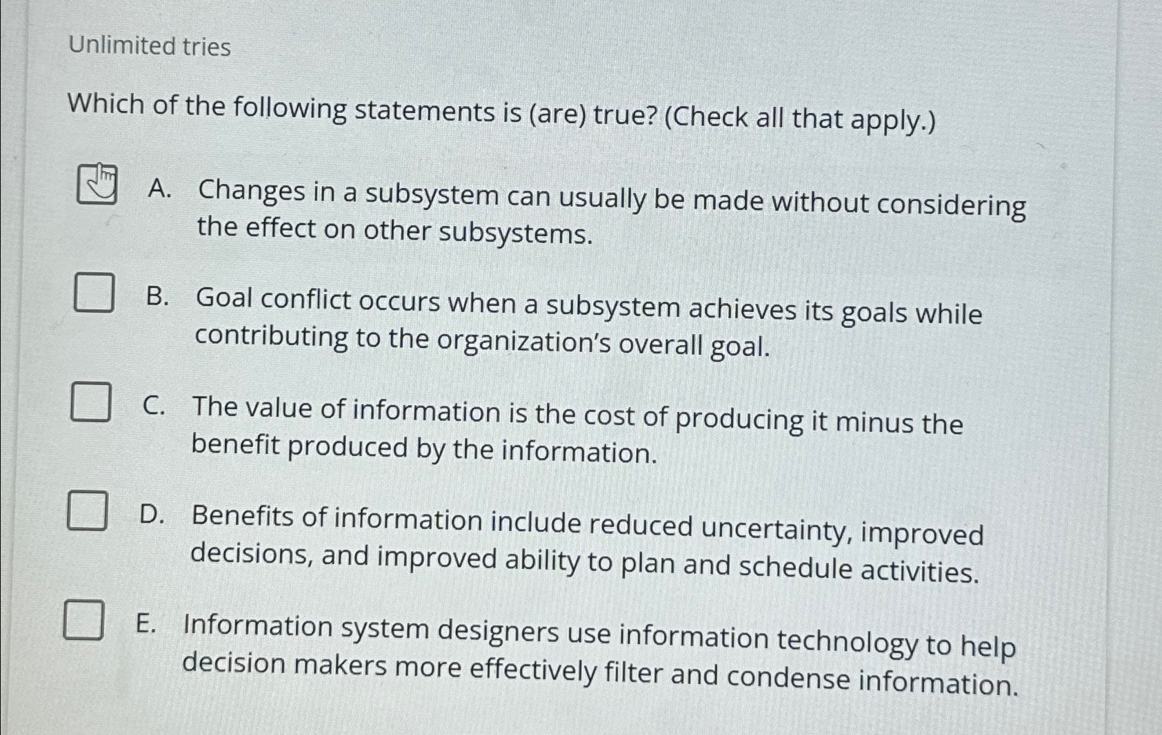 Solved Unlimited triesWhich of the following statements is | Chegg.com