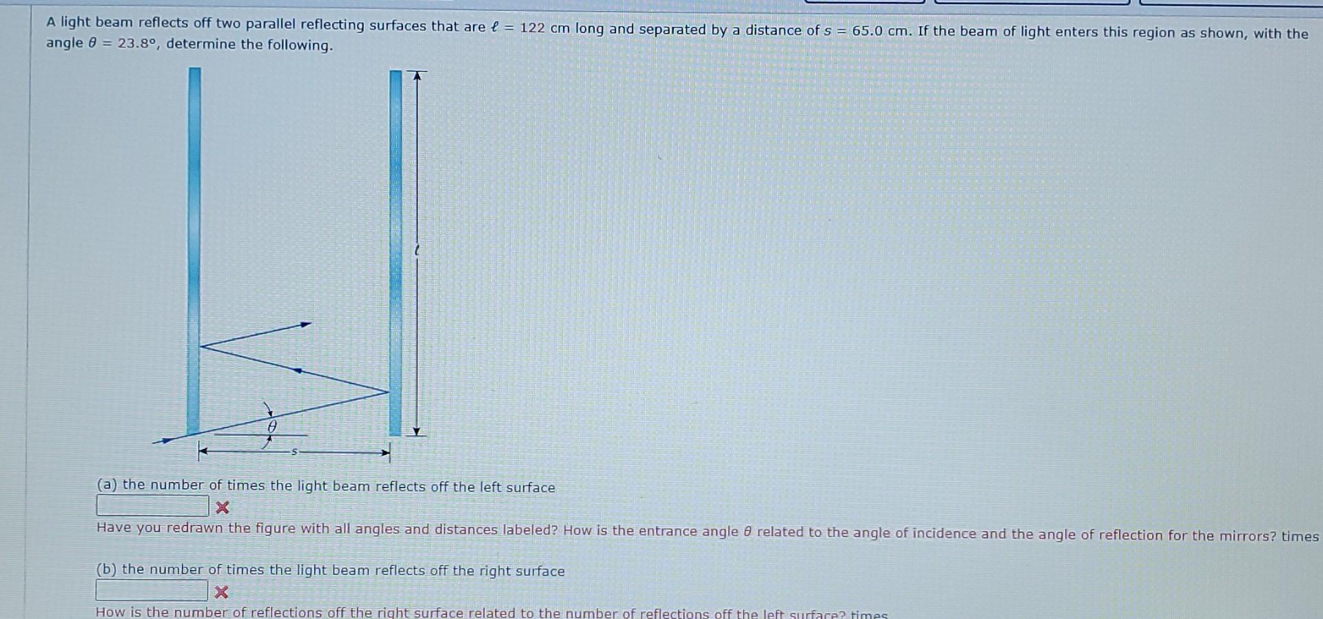 Solved A light beam reflects off two parallel reflecting | Chegg.com
