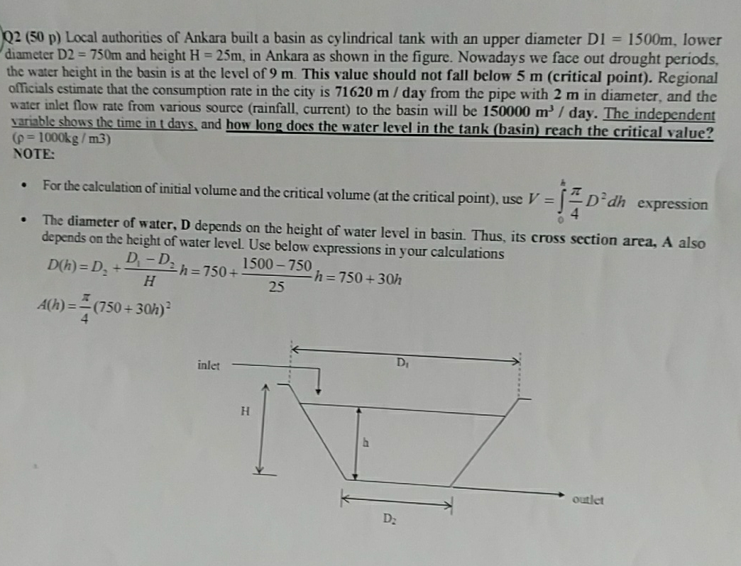 Solved Q2 ( 50p ) ﻿Local authorities of Ankara built a basin | Chegg.com