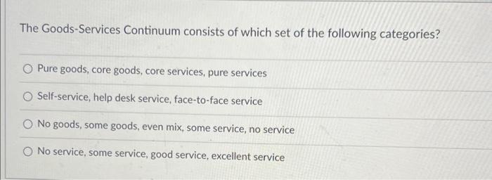 Solved The Goods-Services Continuum consists of which set of | Chegg.com