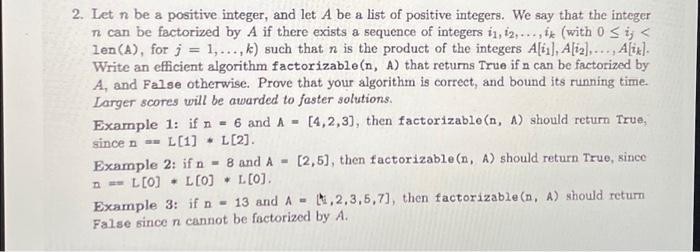 Solved 2. Let n be a positive integer, and let A be a list | Chegg.com